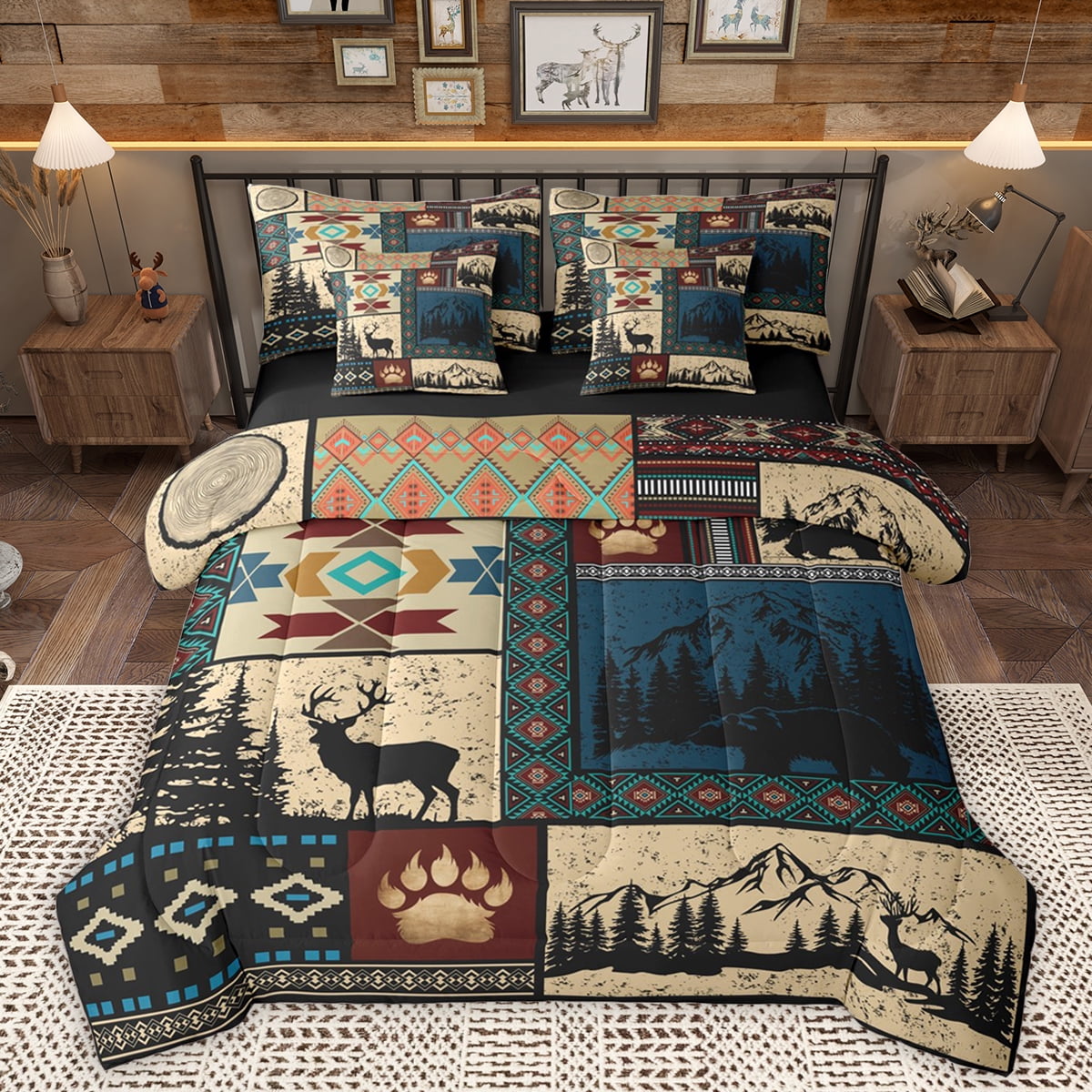 Homewish Wild Animal Deer 7-Piece Twin Bedding Sets,Retro Rustic Aztec ...
