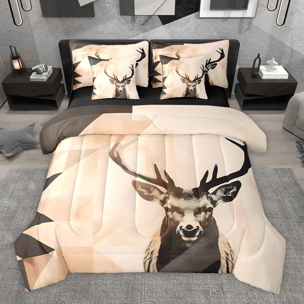 Homewish Wild Animal Deer 7pcs Bedding Comforter Set,Retro Geometric ...