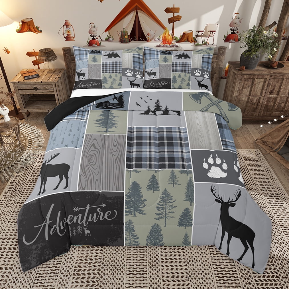 Homewish Wild Animal Deer Queen Comforter Set,Tropical Botanical Pine ...