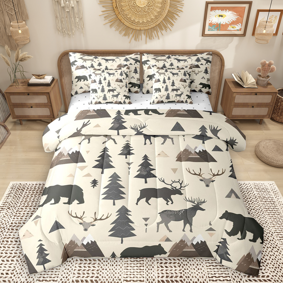 Homewish Wild Bear Deer 7-Piece Twin Bedding Sets,Cartoon Pine Tree ...