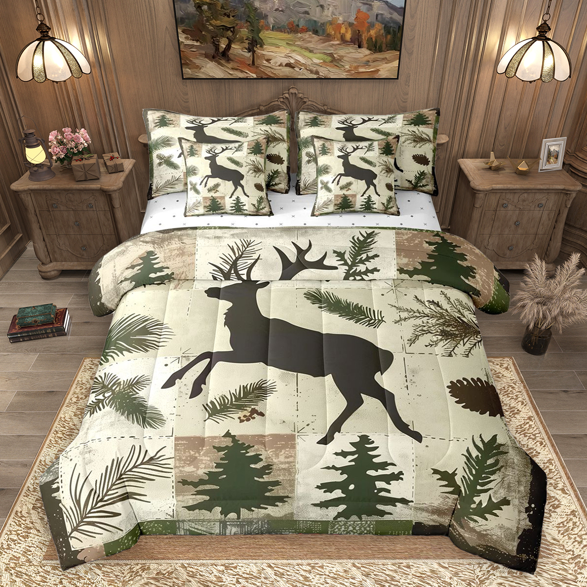 Homewish Wild Deer 7-Piece Bedding Comforter Set,Jungle Animal King ...