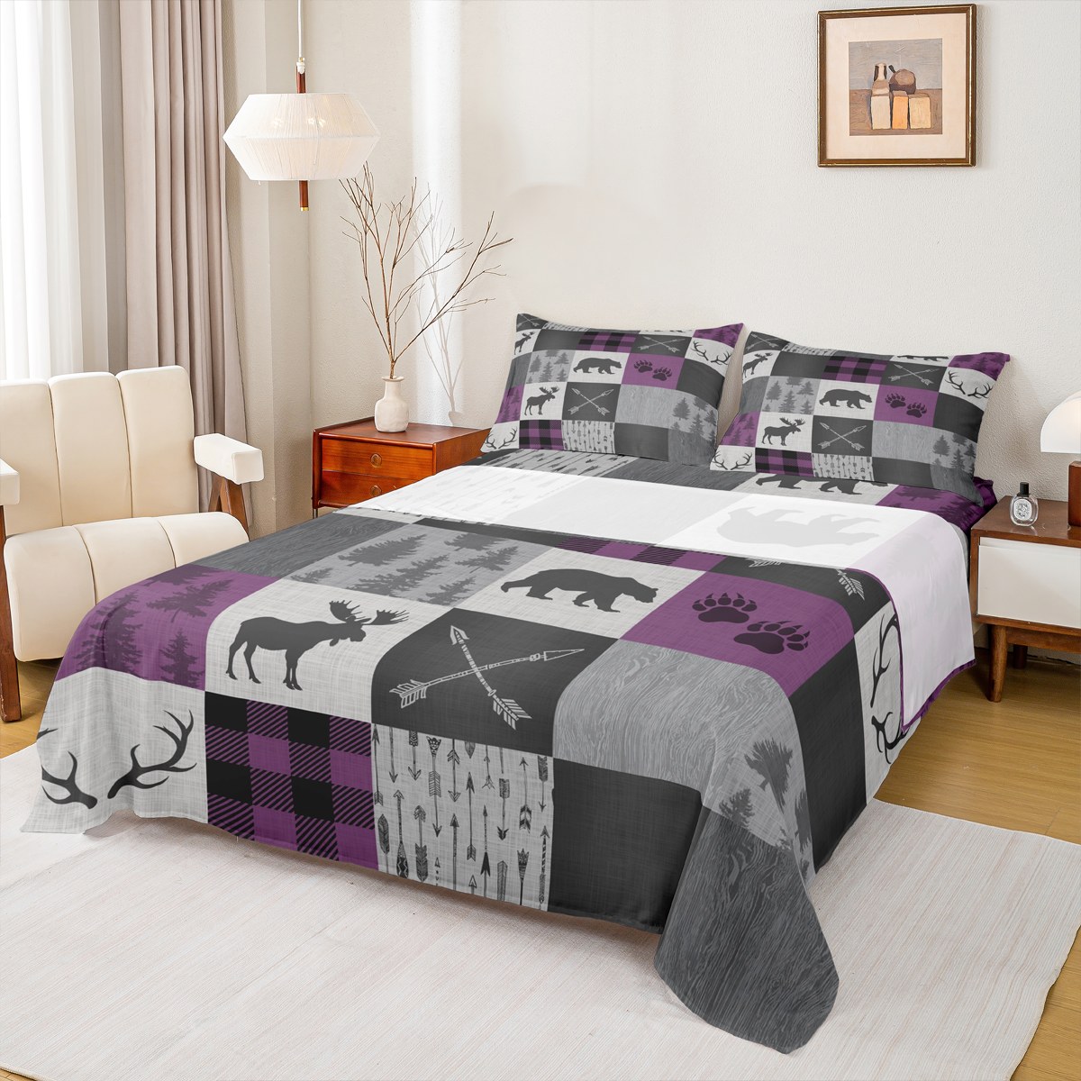 Homewish Wild Deer Bear Full Size Sheets,Rustic Farmhouse Cabin Bed ...
