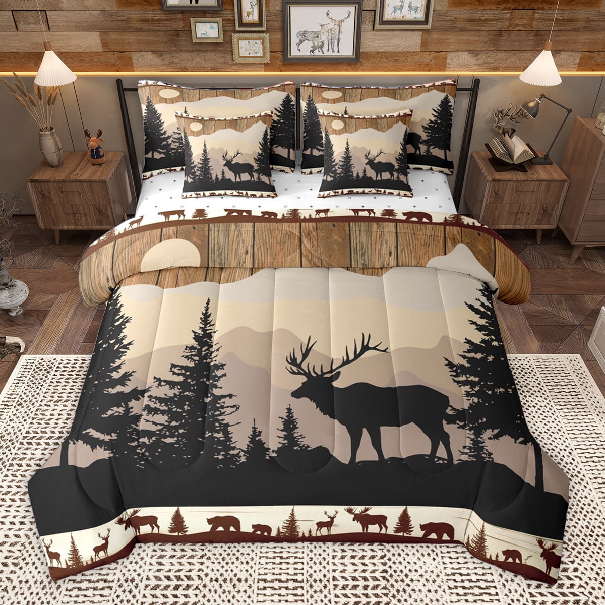 Homewish Wild Deer Elk 7-Piece Bedding Comforter Set,Tropical Plant ...