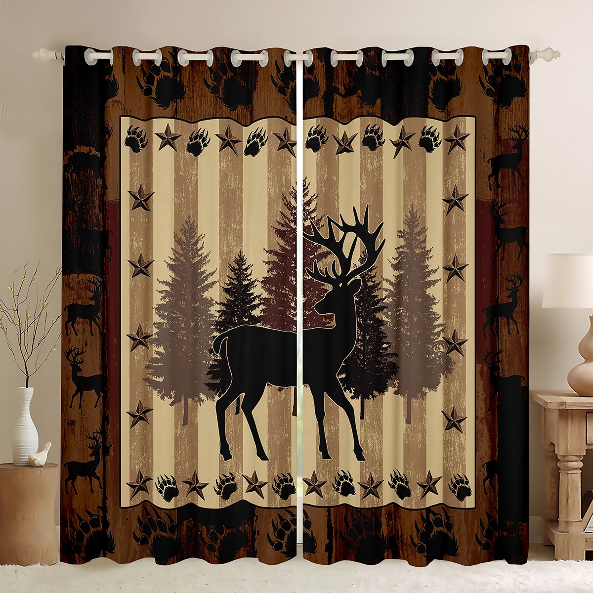 Homewish Wild Deer Elk Blackout Curtains Set of 2 (52x84 Each),Jungle ...