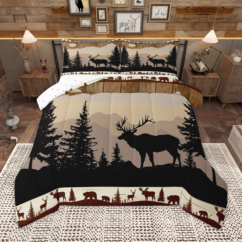 Homewish Wild Deer Elk Full Size Comforter Sets,Tropical Plant Pine ...