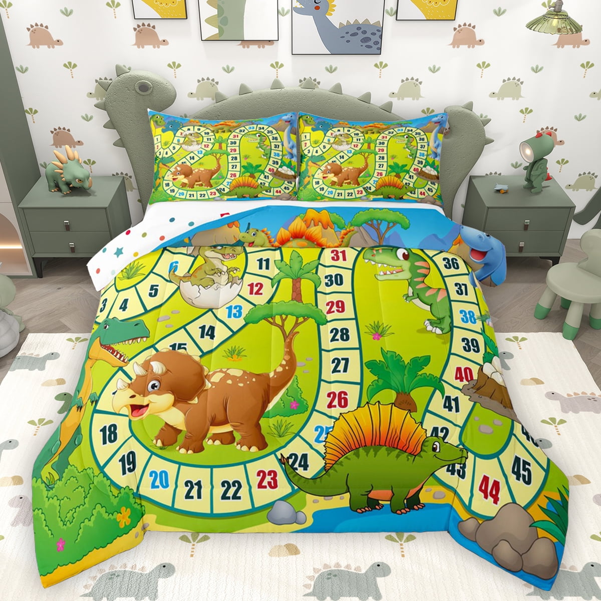 Homewish Wild Dinosaur Full Size Comforter Sets,Number Game Bedding ...