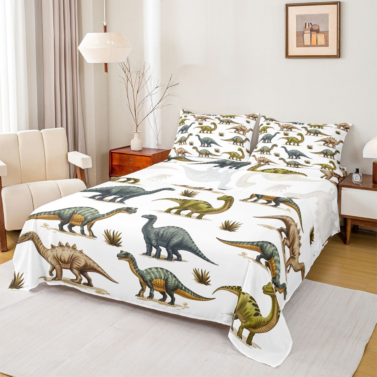 Homewish Wild Dinosaur Full Size Sheets,Safari Dino Bed Sheets,Green ...
