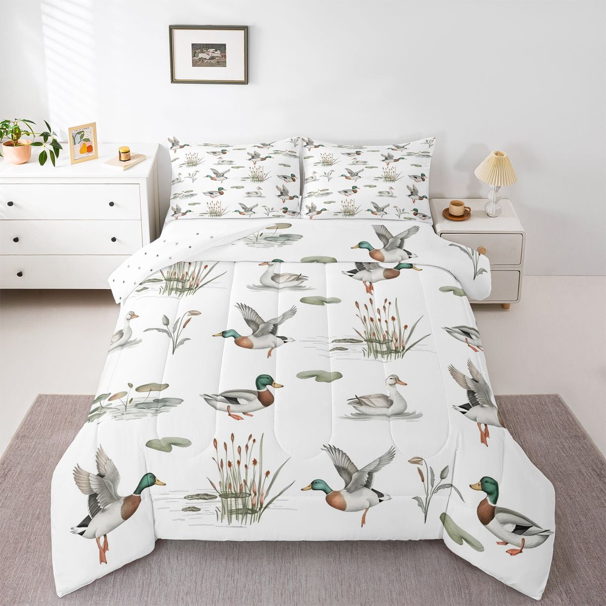 Homewish Wild Mallard Duck Bedding Comforter Set,Rustic Farmhouse Cabin ...