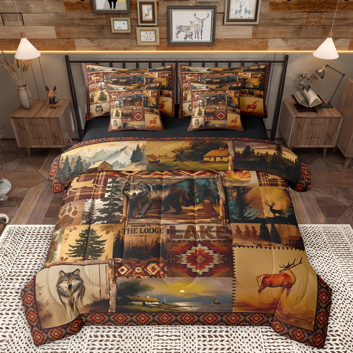 Homewish Wild Wolves Deer 7-Piece Twin Bedding Sets,Boho Aztec Tribal ...