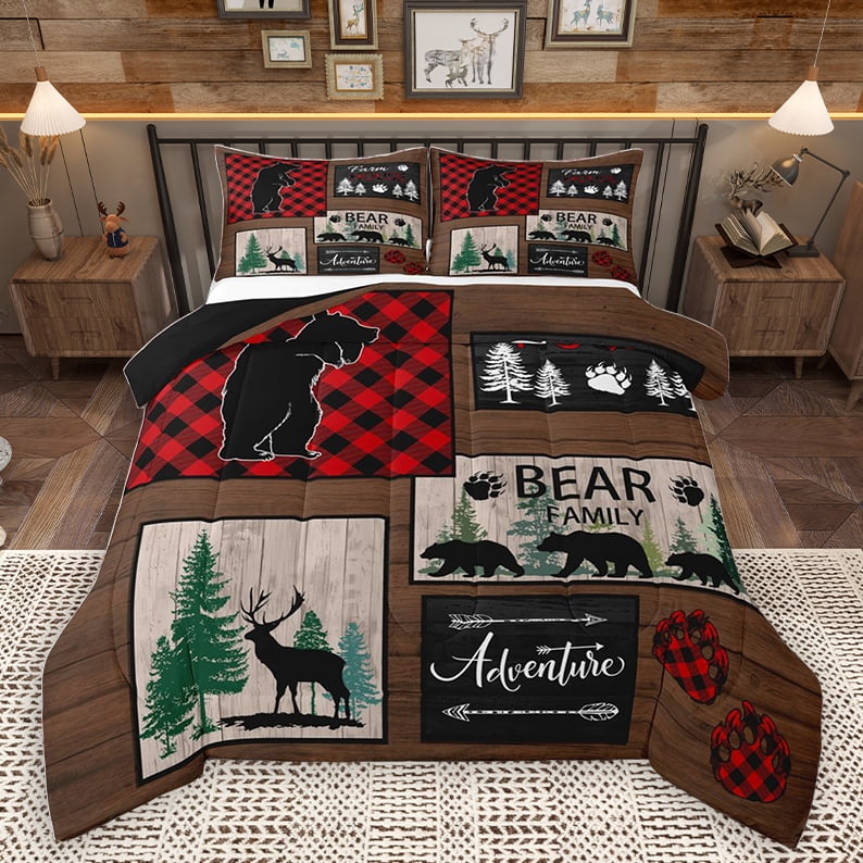 Homewish Wildlife Bear Family Full Size Comforter Sets, Vintage Rustic ...