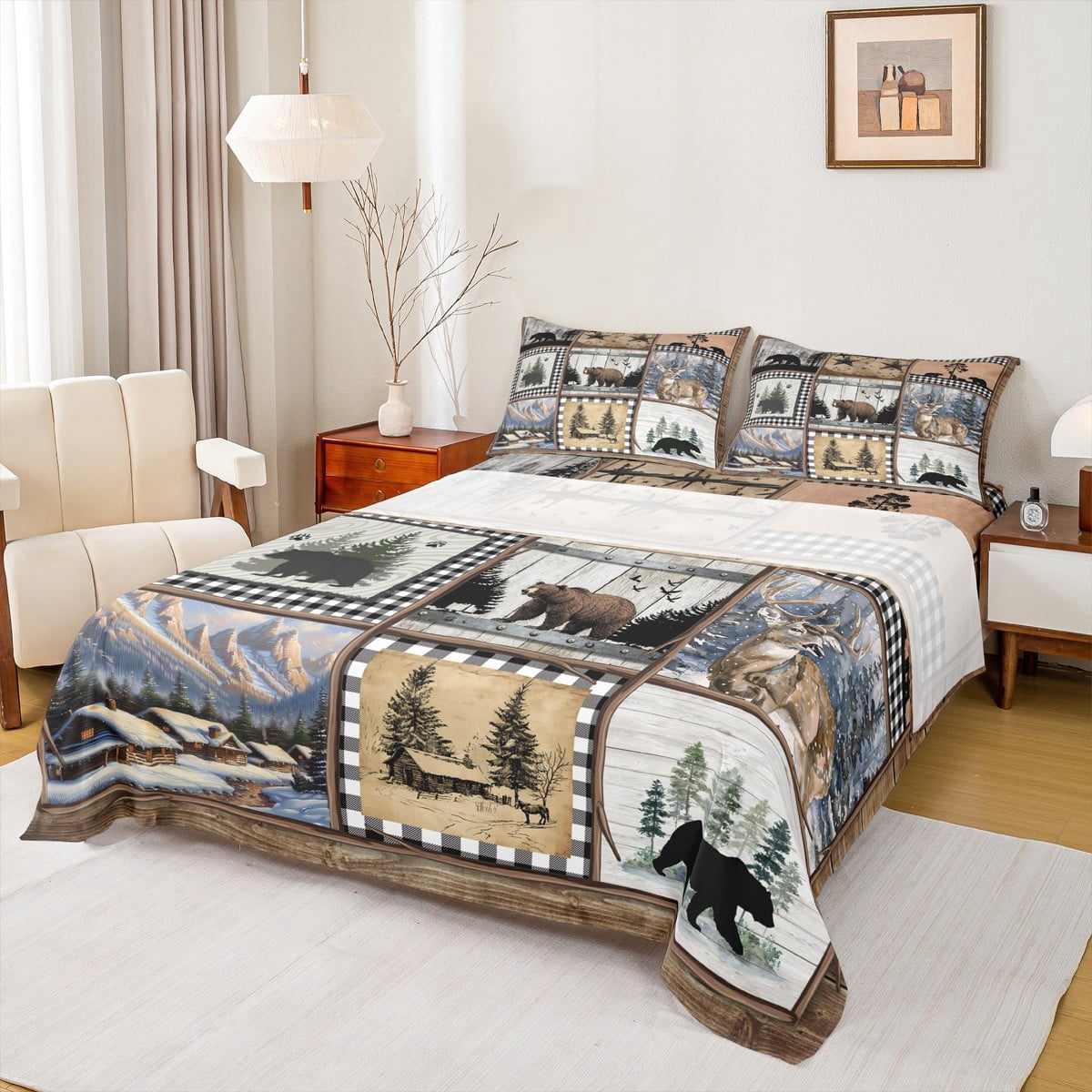 Homewish Wildlife Deer Bear Bed Sheets for Men, Lake House Cabin King ...