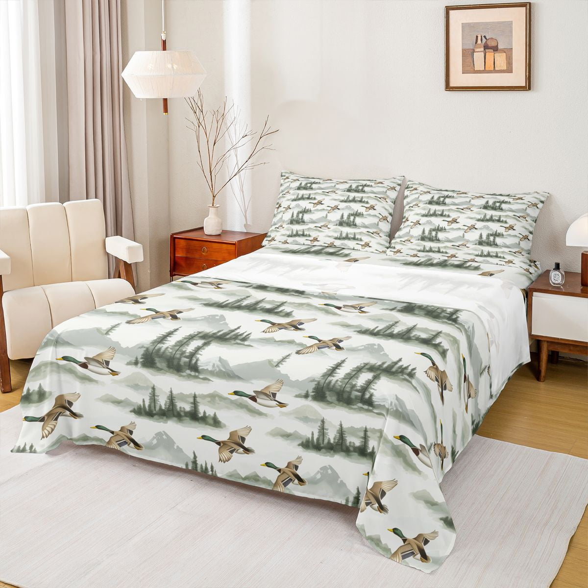 Homewish Wildlife Duck Teen Full Size Sheets, Jungle Pine Tree Bed ...