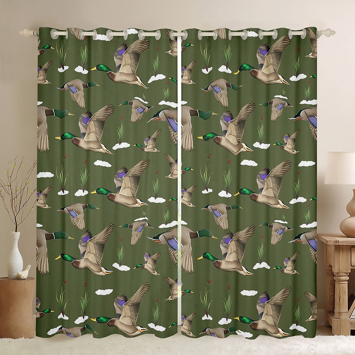 Homewish Wildlife Mallard Duck Blackout Curtains Set of 2 (52x84 Each ...
