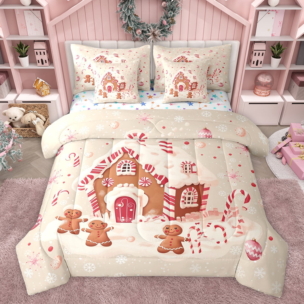 Homewish Winter Gingerbread Man Bedding Comforter Set 7pcs, Merry ...