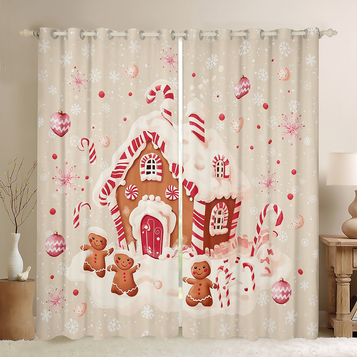 Homewish Winter Gingerbread Man Curtains Pack of 2 (42x84 Each), Merry ...