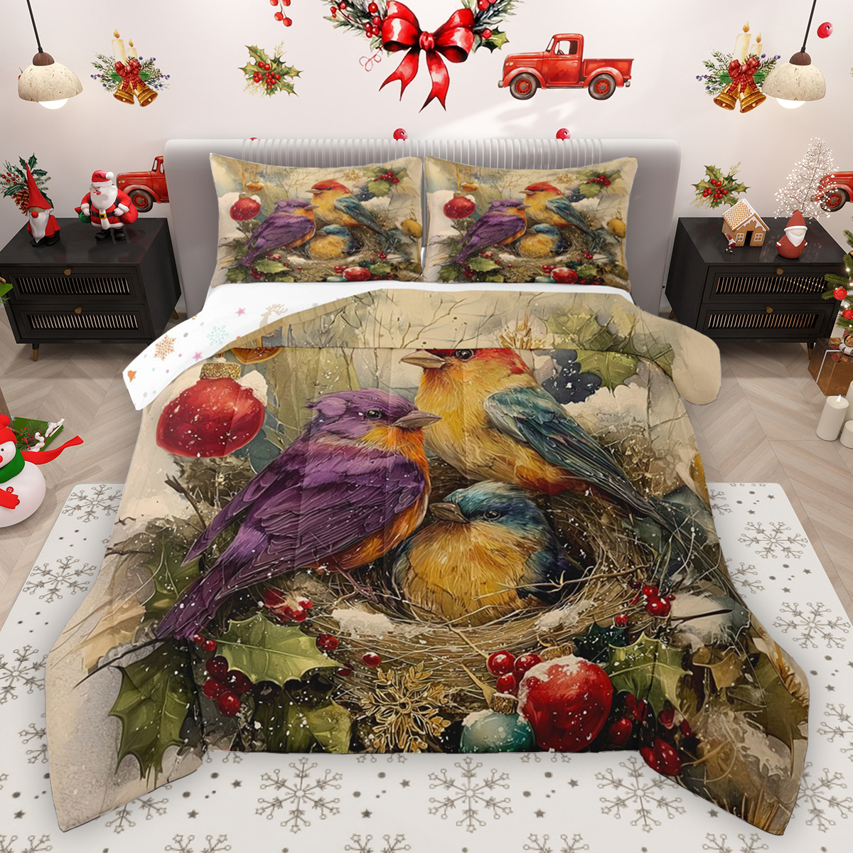 Homewish Winter Jungle Bird Queen Comforter Set, Vintage Western ...