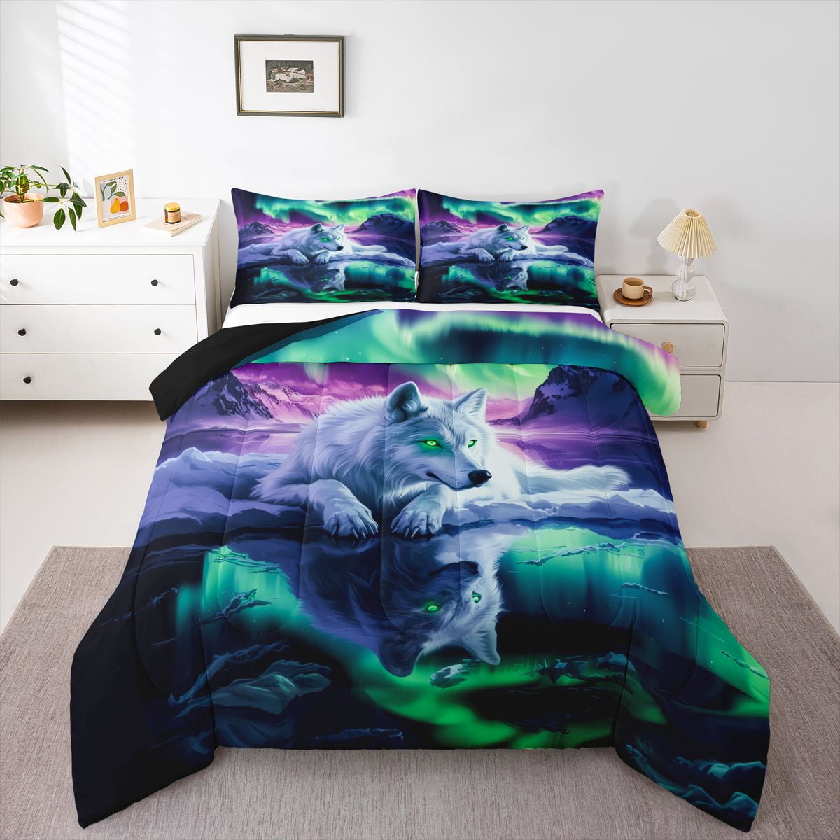 Homewish Winter Snow Wolf Bedding Comforter Set for Teen, Nature ...