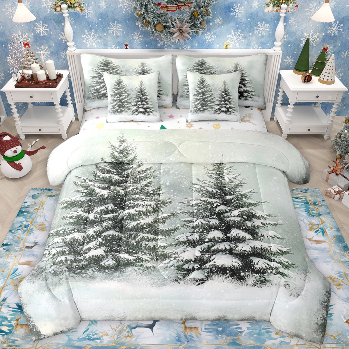 Homewish Winter Xmas Tree Bedding Comforter Set for Teens, Western ...