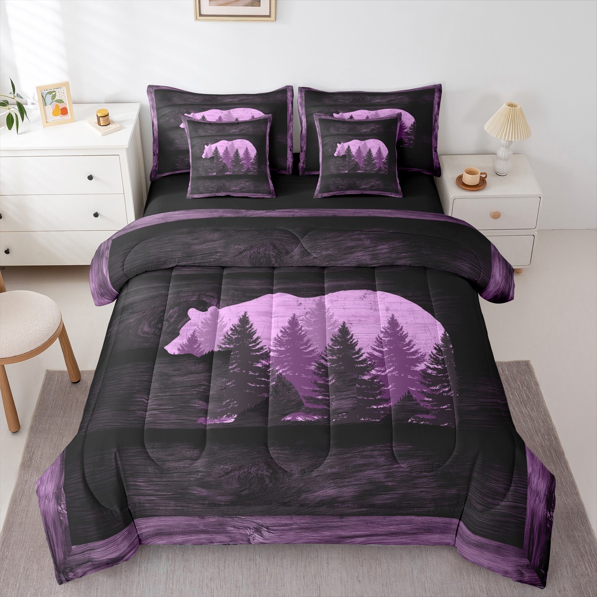 Homewish Woodland Animal Bear Twin Bedding Sets 7-Piece for Teenagers ...