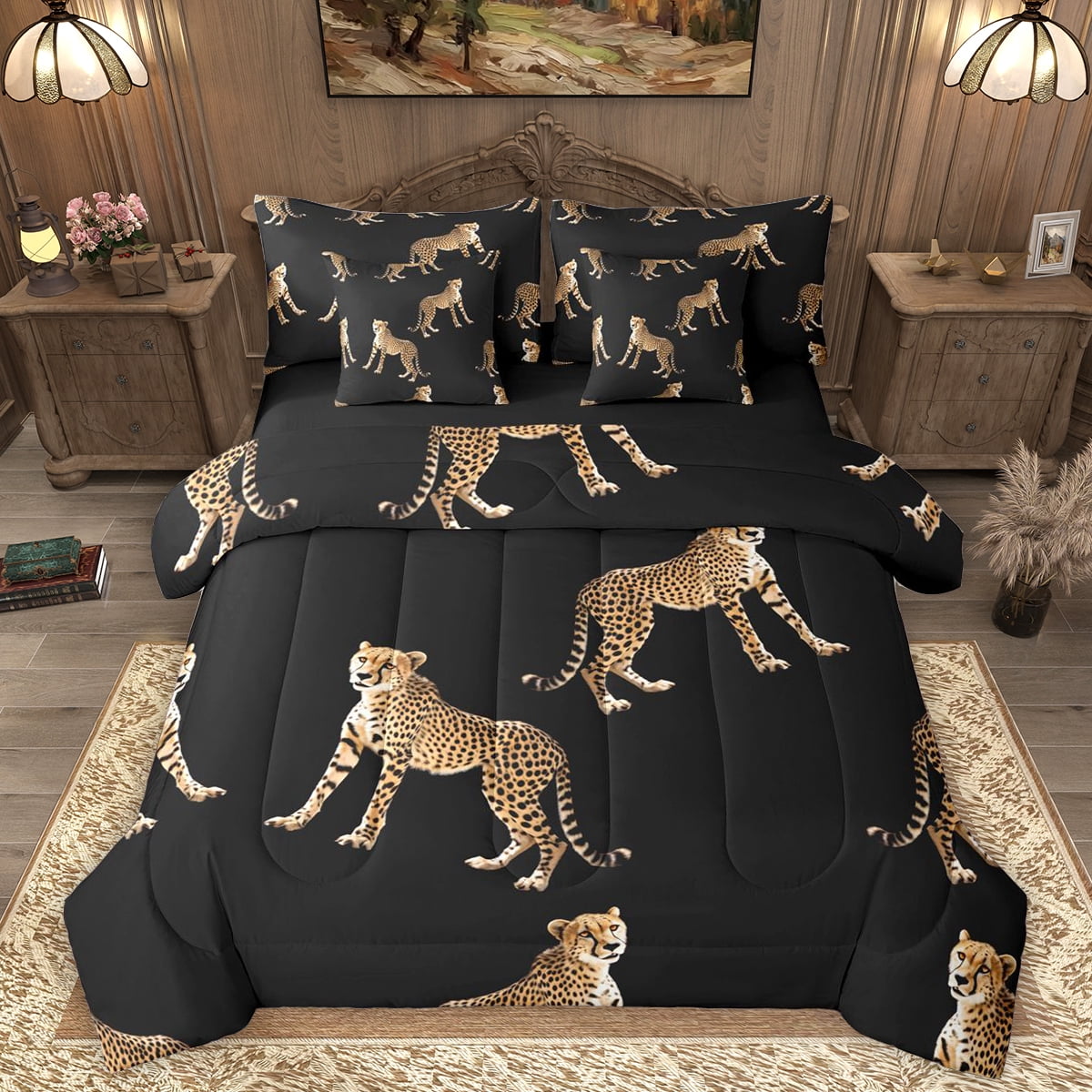 Homewish Woodland Animal Cheetah 7-Piece Twin Bedding Sets,Chic Wild ...