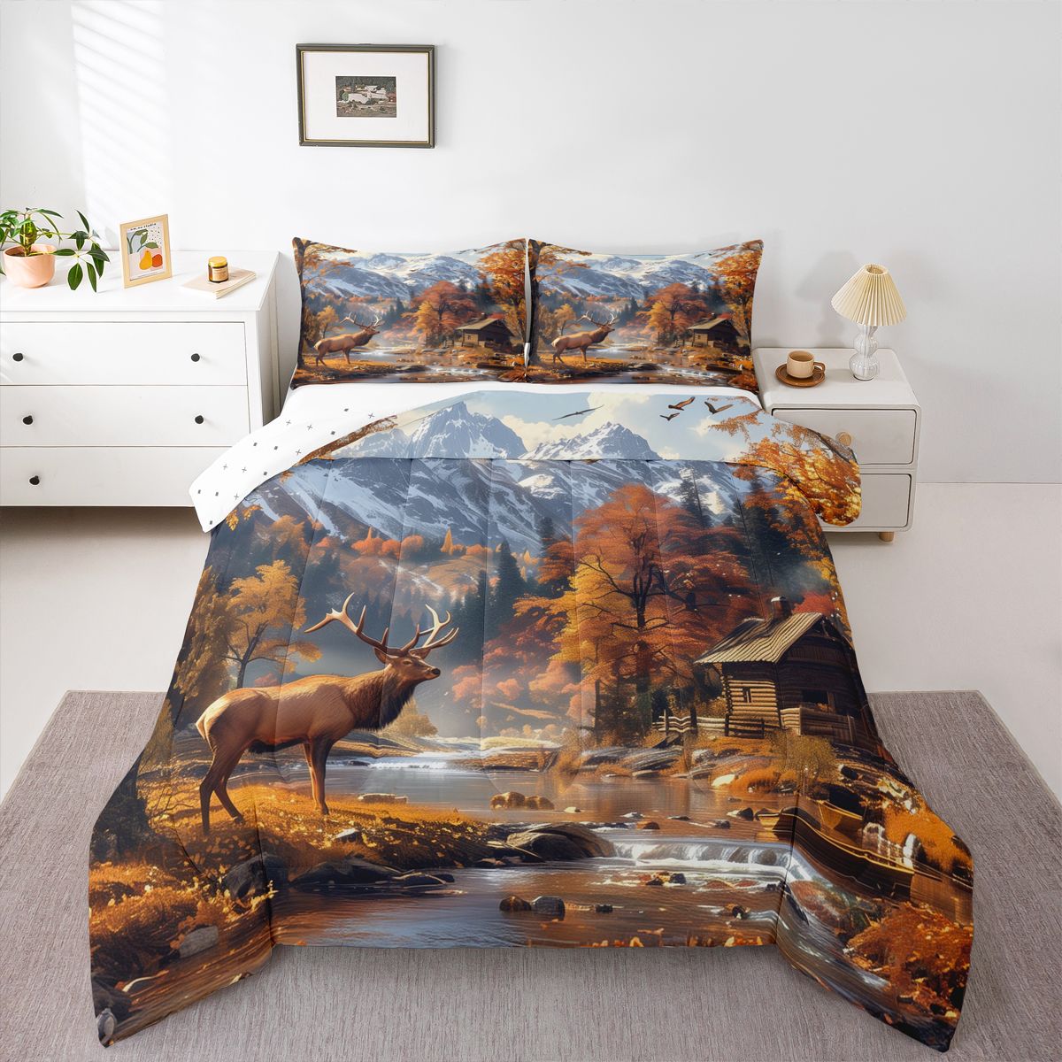 Homewish Woodland Animal Deer Full Size Comforter Sets,Rustic Farmhouse ...