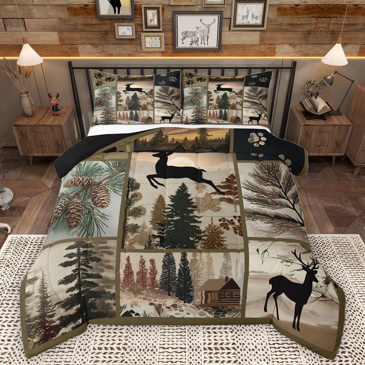 Homewish Woodland Animal Deer Full Size Comforter Sets,Rustic Pine Tree ...