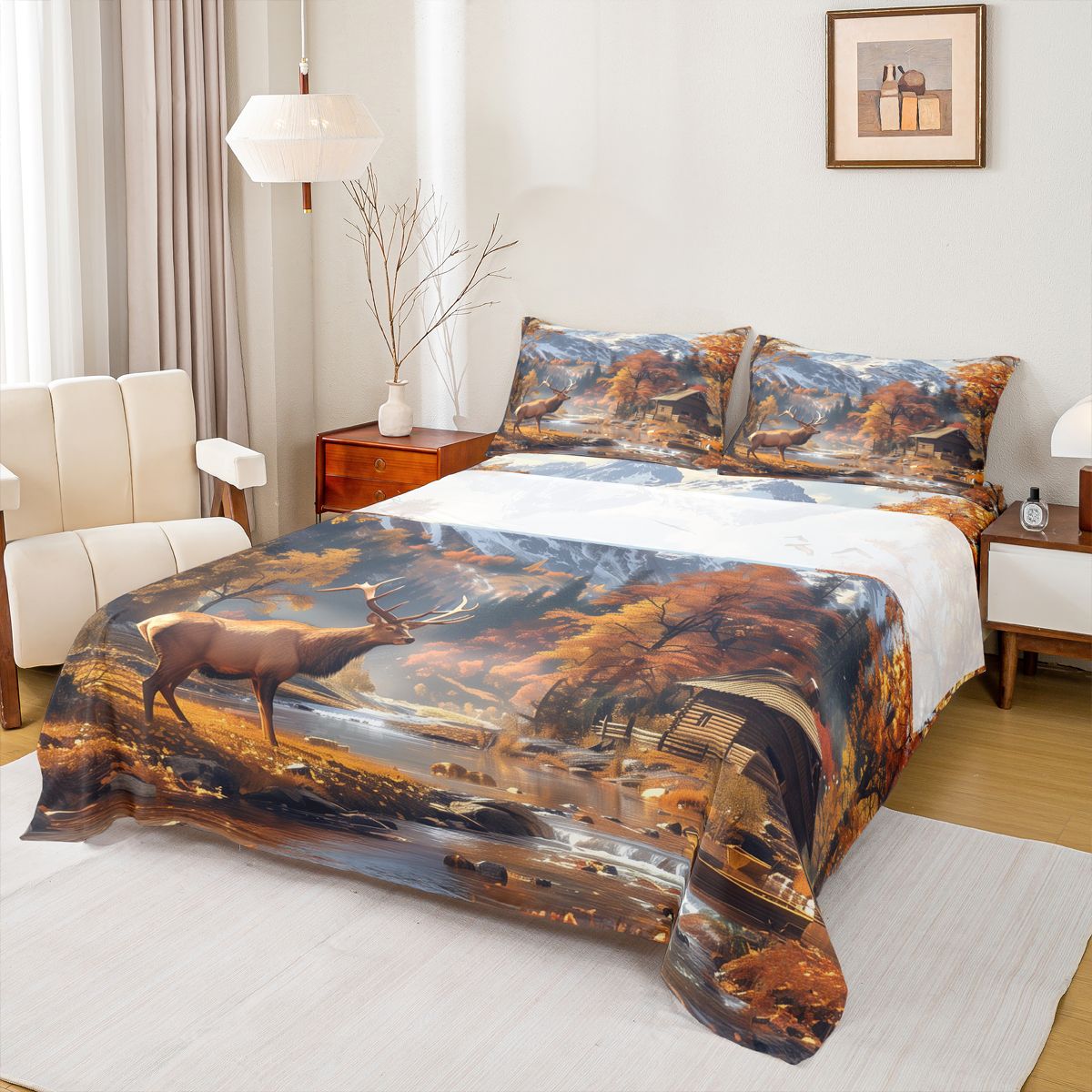 Homewish Woodland Animal Deer Full Size Sheets,Rustic Farmhouse Cabin ...