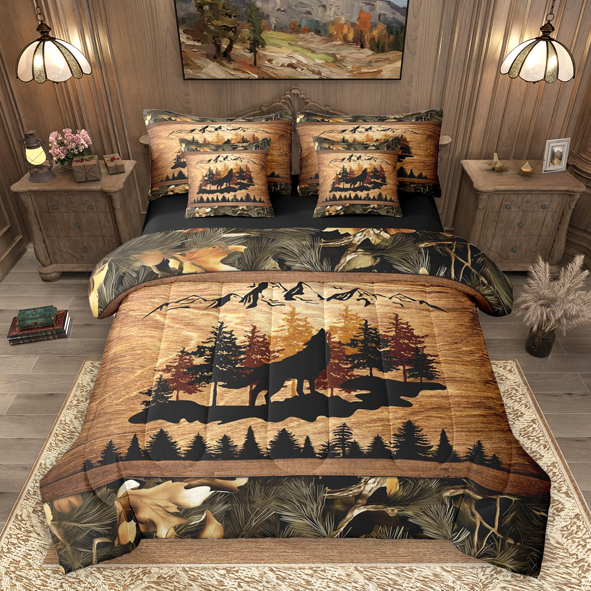 Homewish Woodland Animal Wolves 7pcs Bedding Comforter Set,Rustic ...
