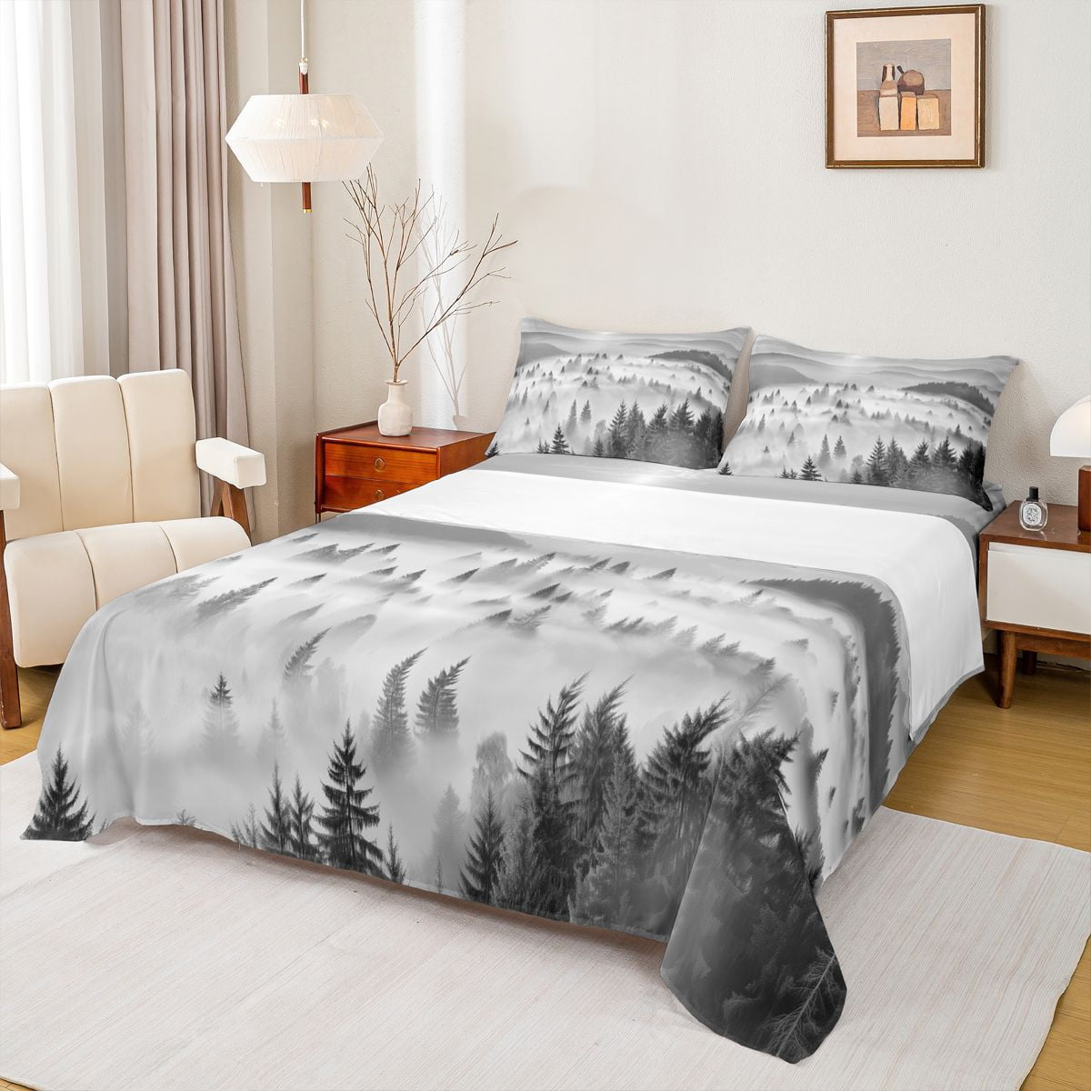 Homewish Woodland Pine Tree Bed Sheets for Men, Nature Landscape King ...