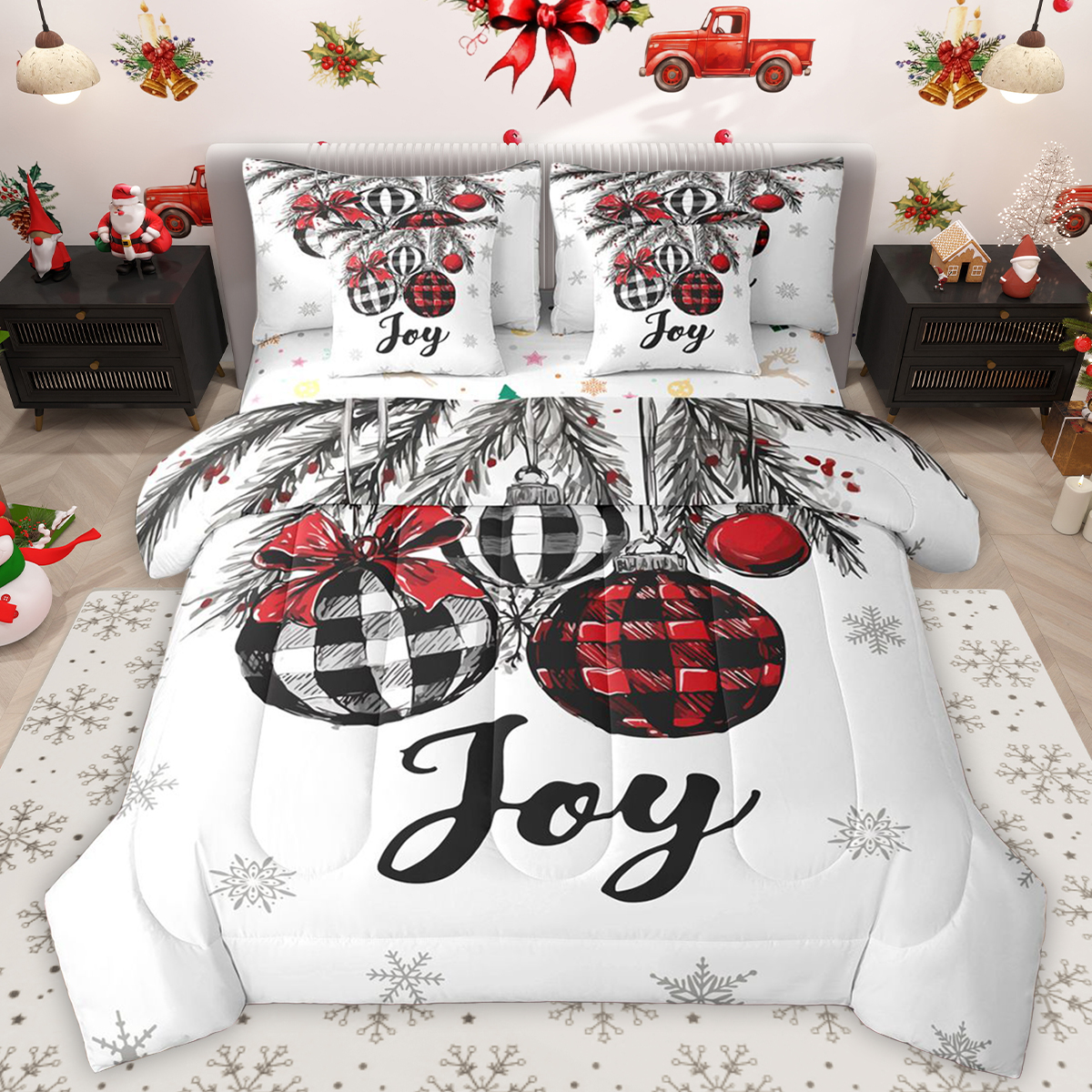 Homewish Xmas Buffalo Ball Twin Bedding Sets 7-Piece for Kids, Kawaii ...