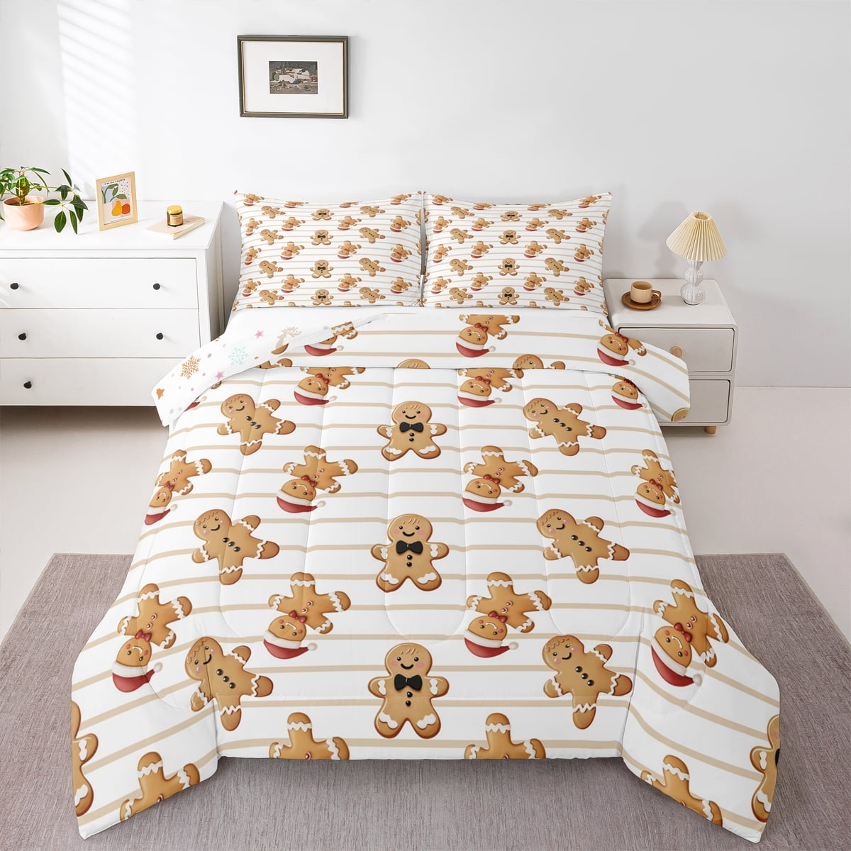 Homewish Xmas Gingerbread Man 2pcs Bedding Comforter Set for Preppy ...