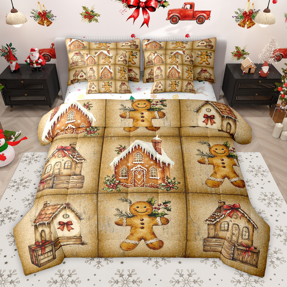 Homewish Xmas Gingerbread Man 7pcs Bedding Comforter Set,Rustic ...
