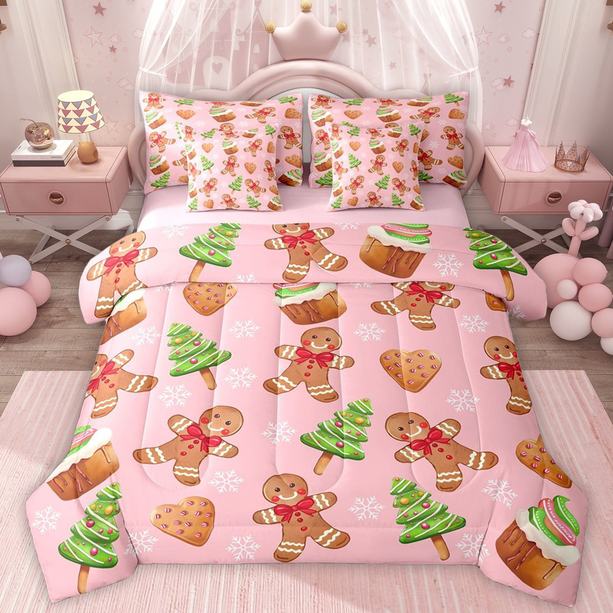 Homewish Gingerbread Man 7-Piece King Bedding Set, Christmas Tree ...