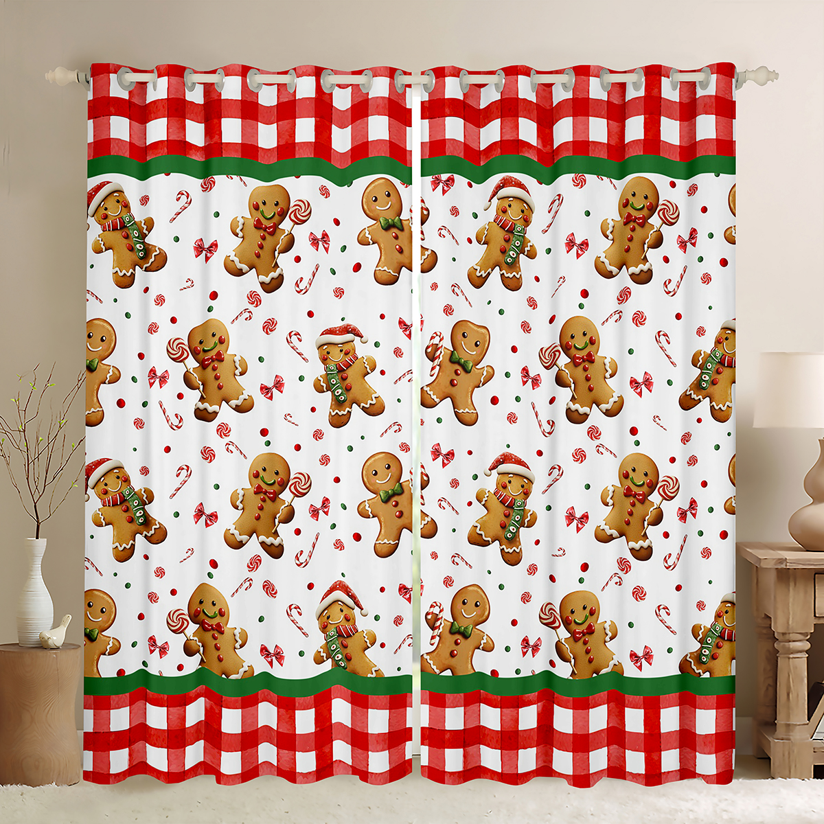 Homewish Xmas Gingerbread Man Black Out Curtains for Kids Children ...