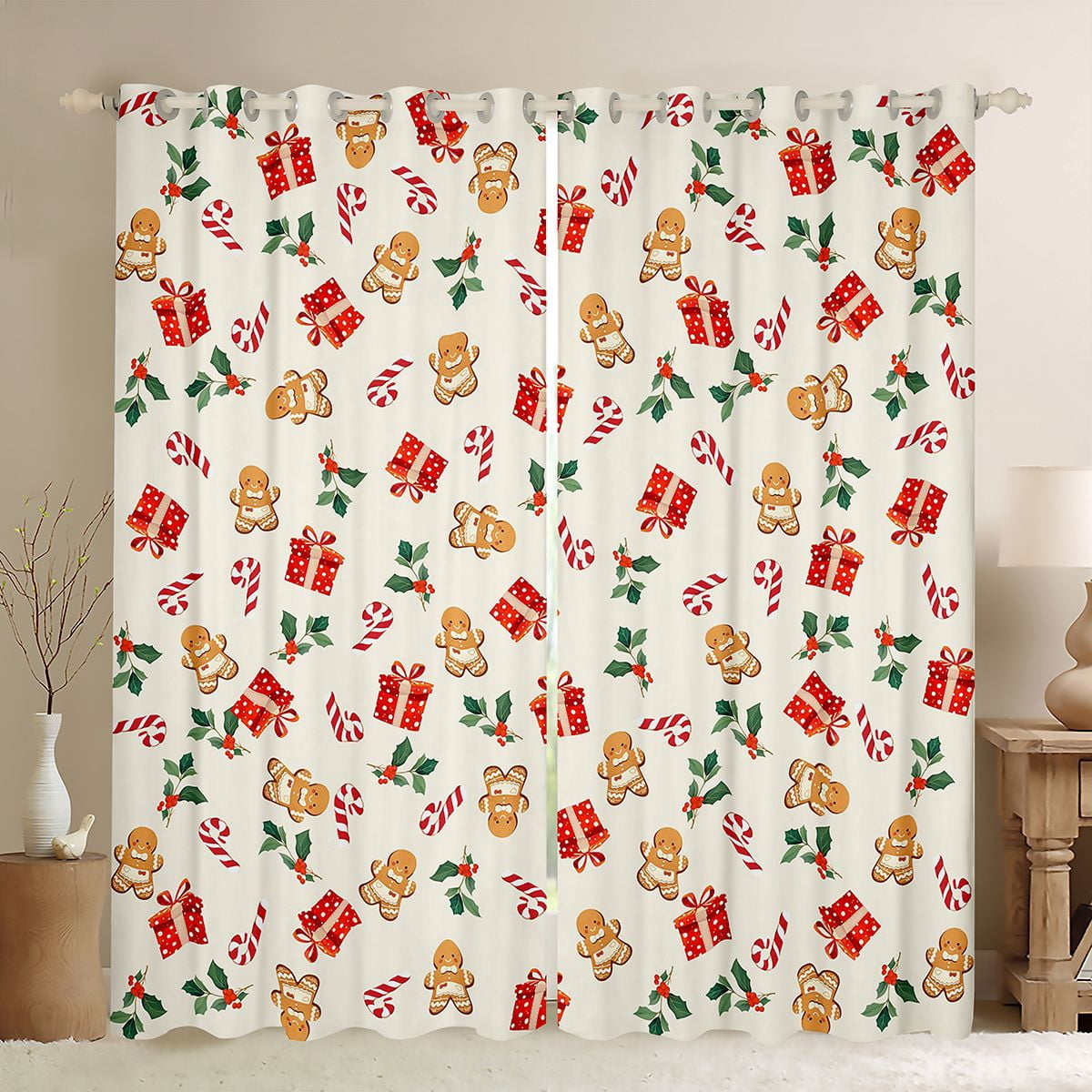 Homewish Xmas Gingerbread Man Curtains Pack of 2 (42x84 Each),Kids ...