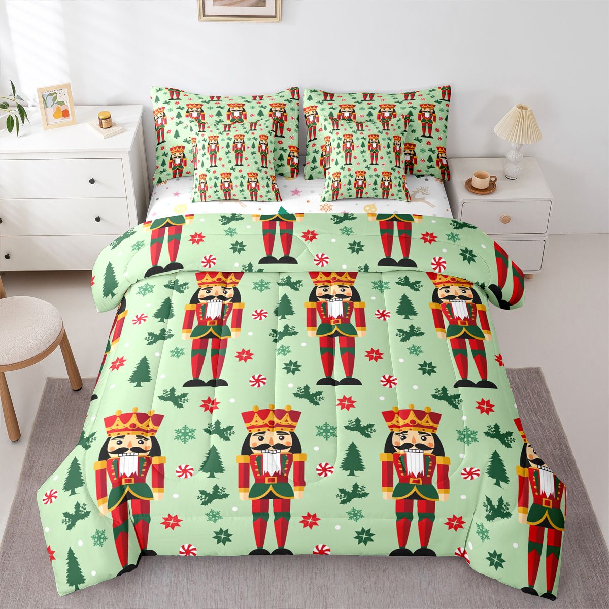 Homewish Xmas Nutcracker 7pcs Bedding Comforter Set for Kids Children ...