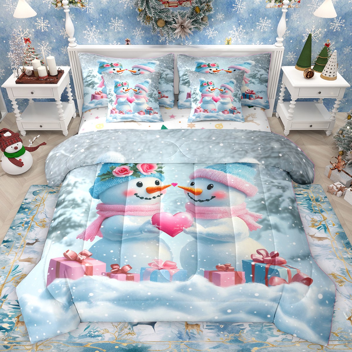 Homewish Xmas Snowman Bedding Comforter Set 7pcs for Teens Boys Girls ...