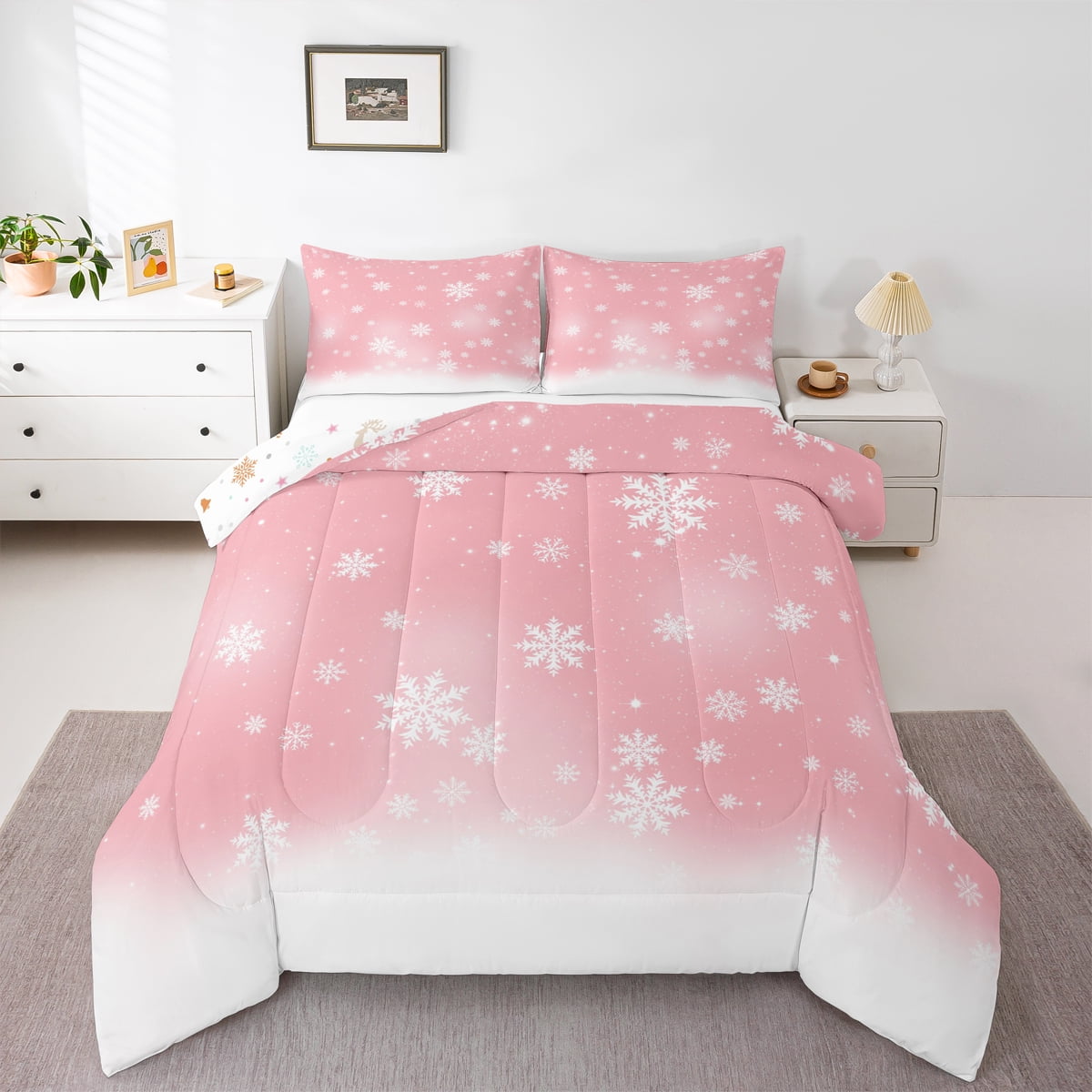 Homewish Xmas White Snowflake 2pcs Bedding Comforter Set for Kids ...