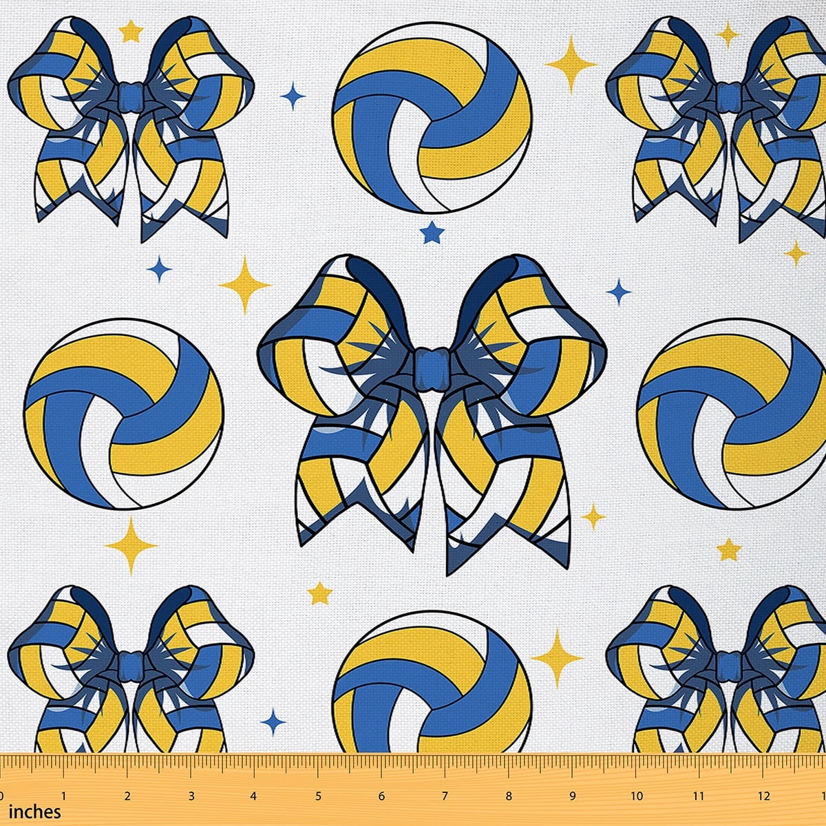 Homewish Yellow Blue Volleyball Fabric by the Yard 2 Yards, Kawaii ...