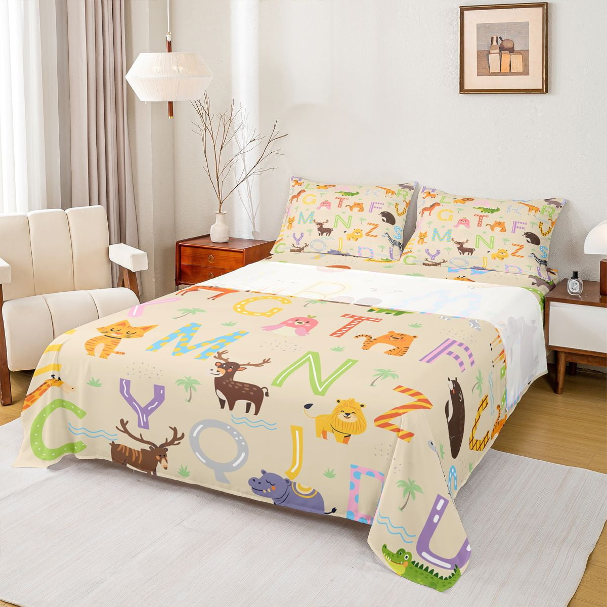 Homewish Zoo Animal Full Size Sheets,Rainbow Alphabet Bed Sheets,Wild ...