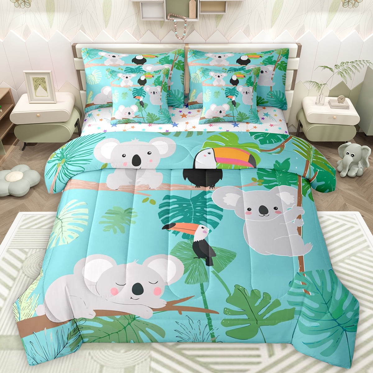 Homewish Zoo Animal Koala 7-Piece Bedding Comforter Set,Tropical ...