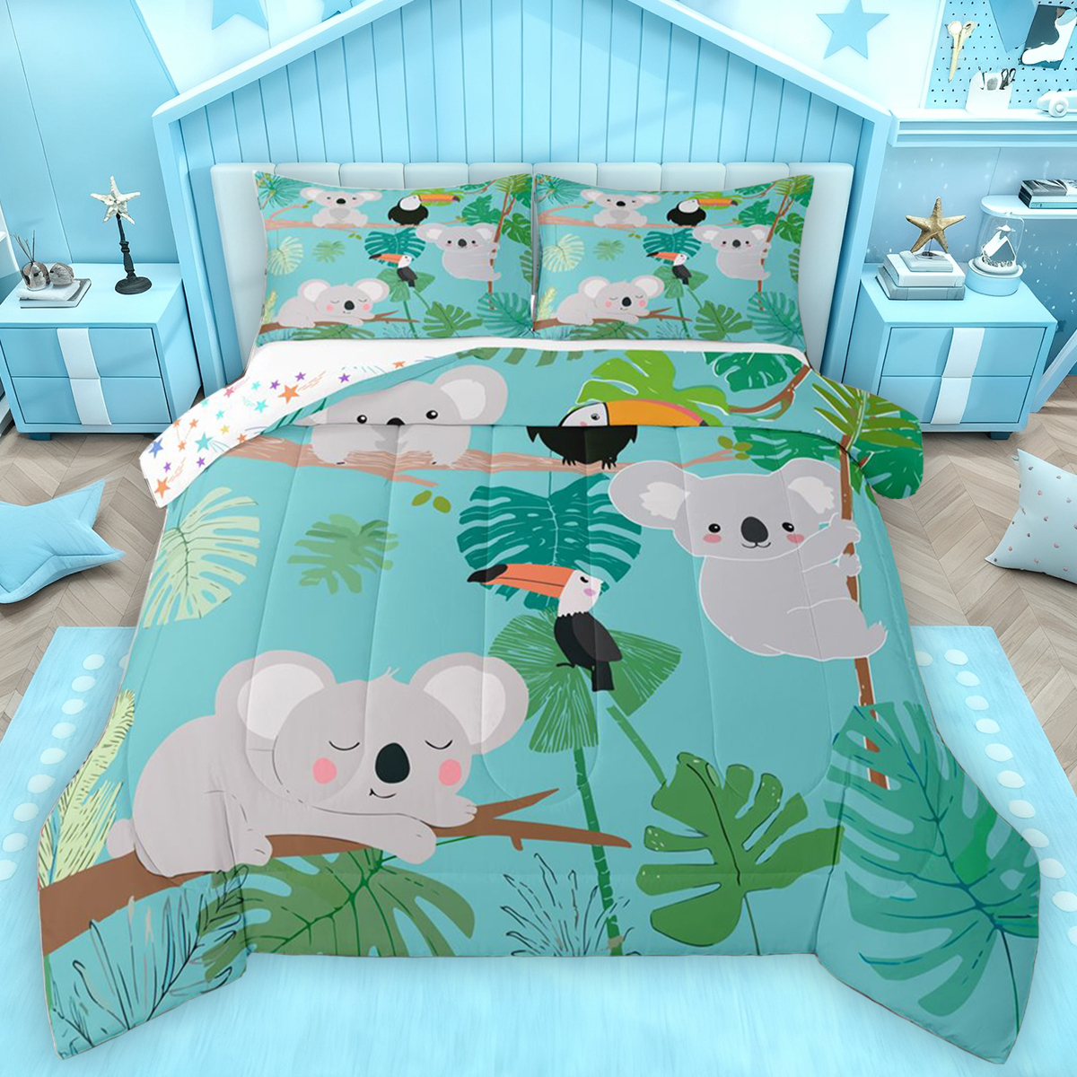 Homewish Zoo Animal Koala Full Size Comforter Sets,Tropical Monstera ...