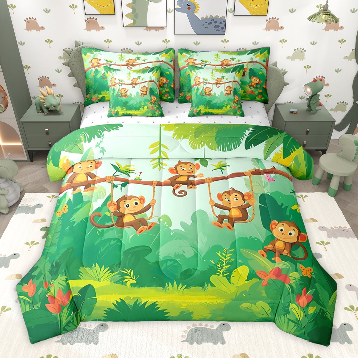 Homewish Zoo Animal Monkey 7-Piece Bedding Comforter Set,Tropical ...