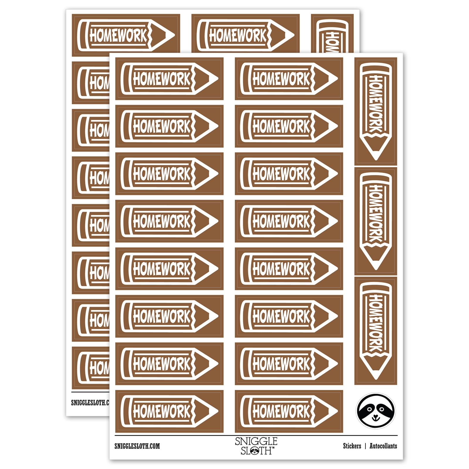 Homework Pencil School Teacher Sticker Set - Brown - Matte Finish - 2. ...
