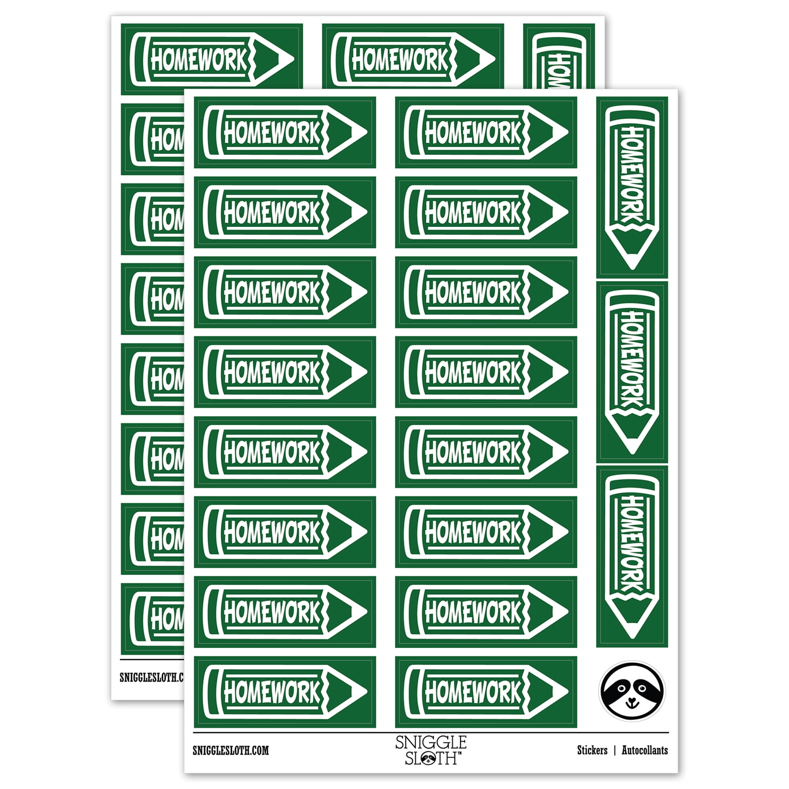 Homework Pencil School Teacher Sticker Set - Dark Green - Gloss Finish ...