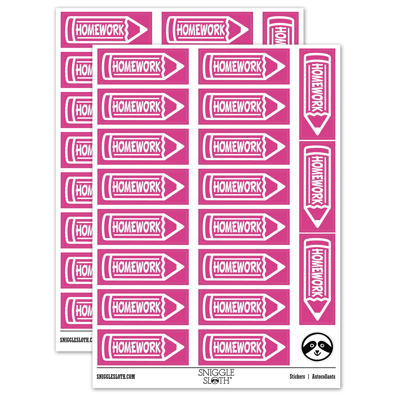 Homework Pencil School Teacher Sticker Set - Hot Pink - Gloss Finish ...