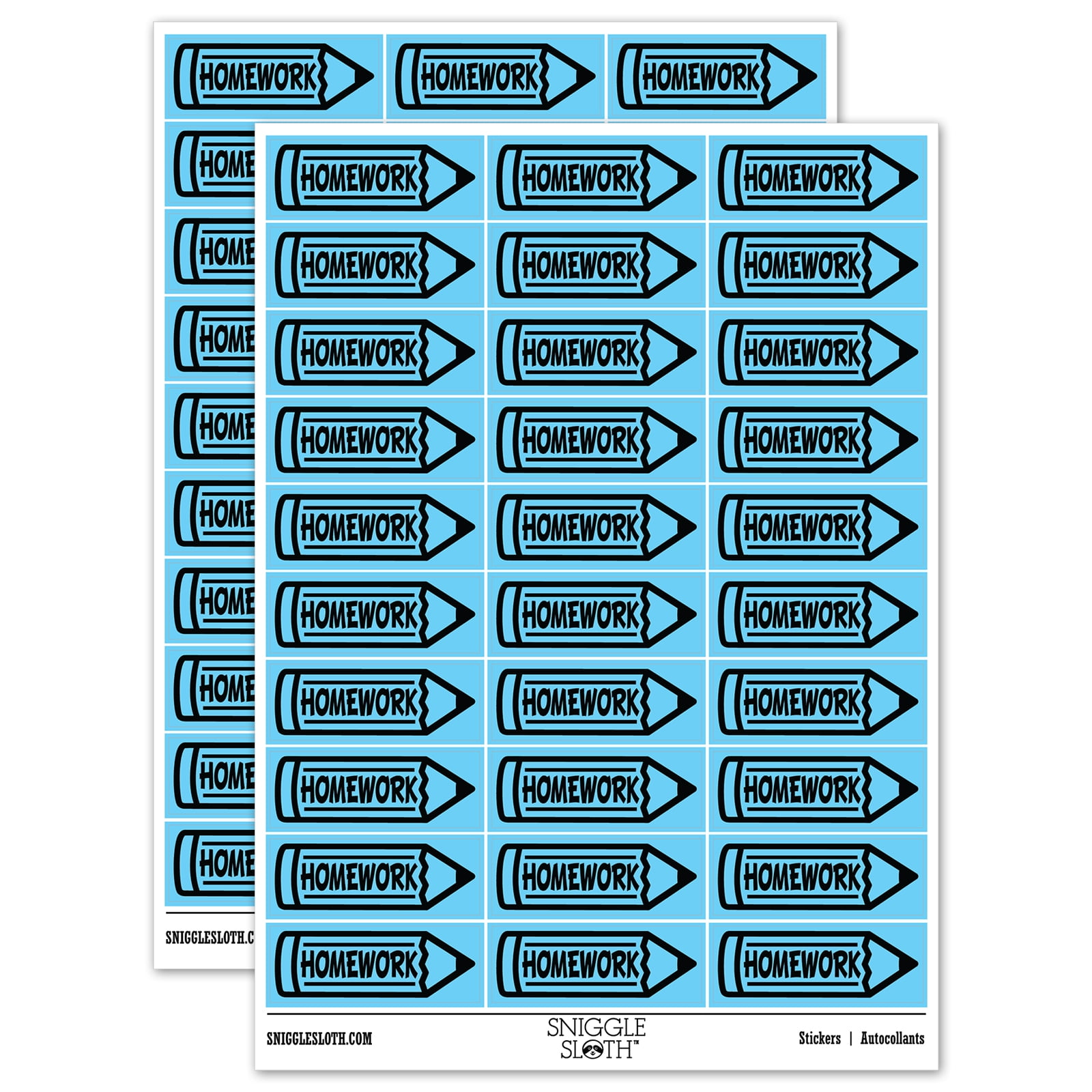 Homework Pencil School Teacher Sticker Set - Light Blue - Gloss Finish ...