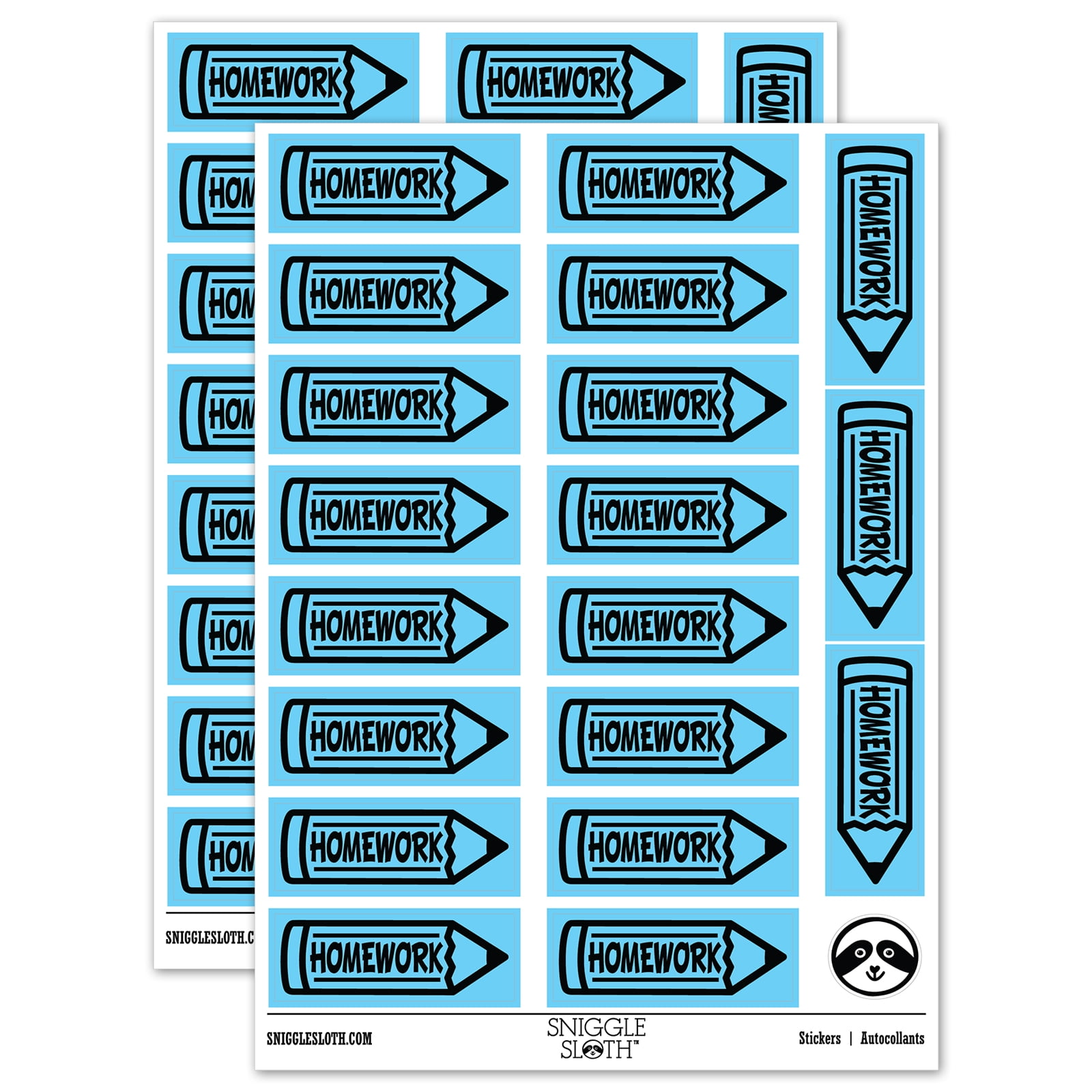 Homework Pencil School Teacher Sticker Set - Light Blue - Gloss Finish ...