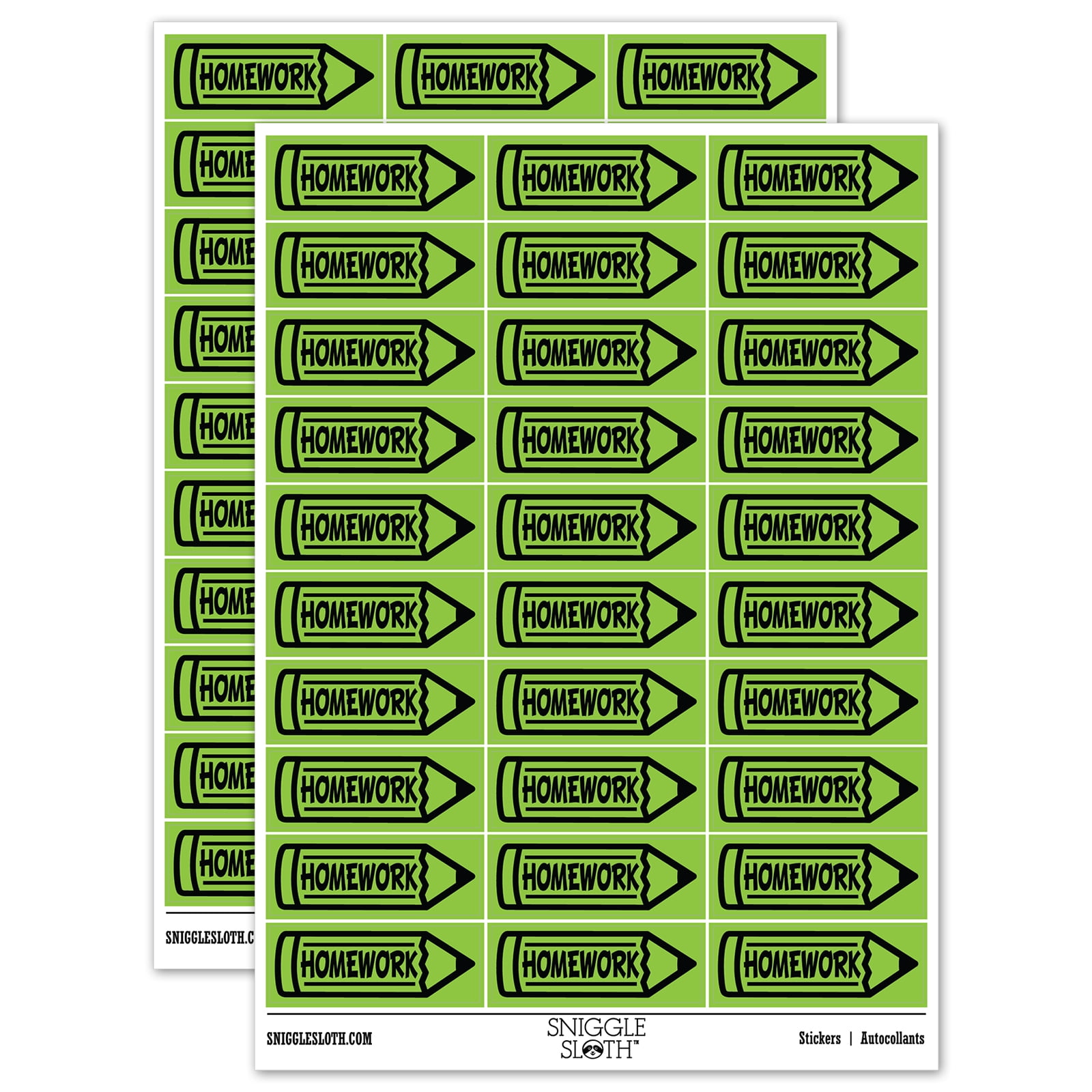 Homework Pencil School Teacher Sticker Set - Light Green - Matte Finish ...