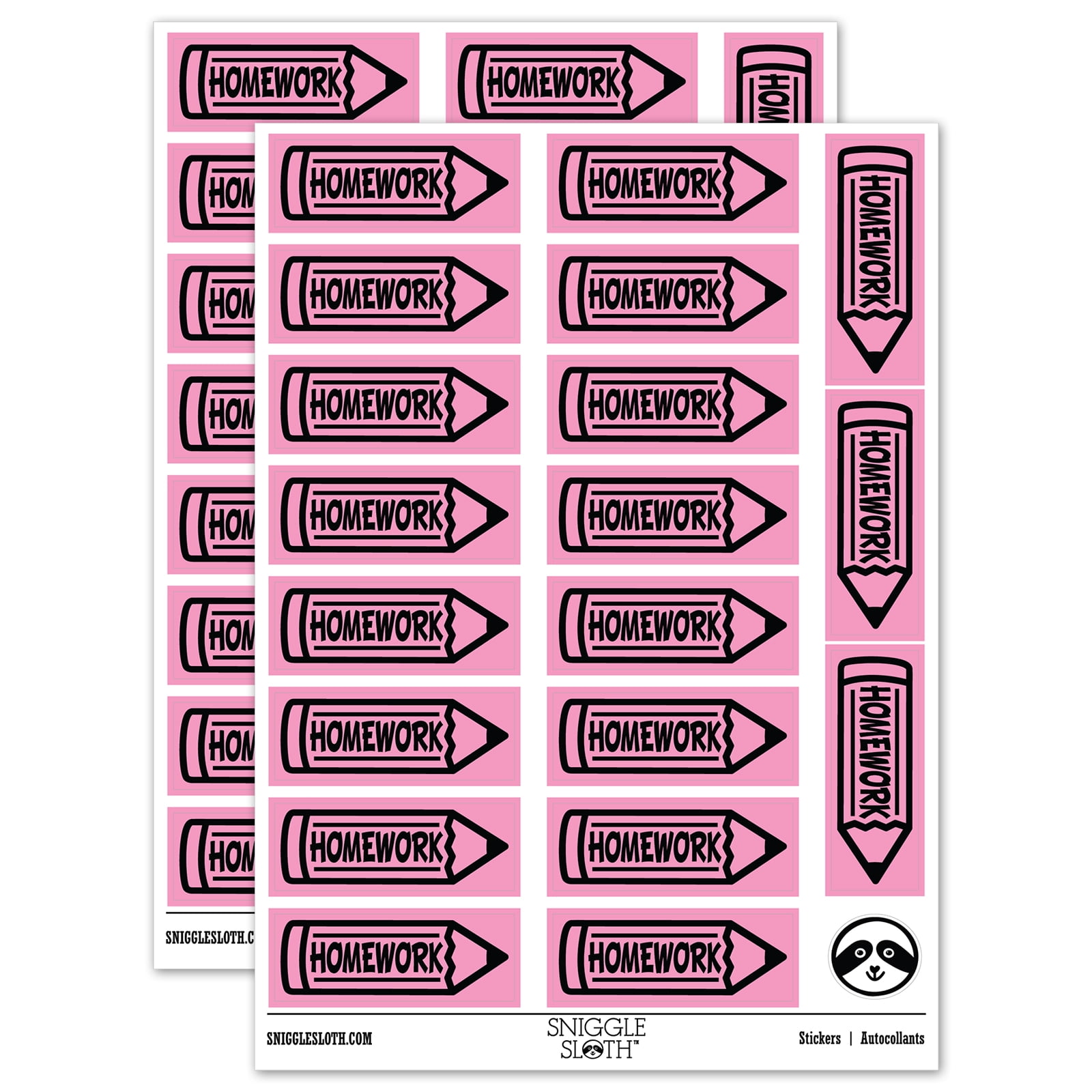 Homework Pencil School Teacher Sticker Set - Light Pink - Matte Finish ...